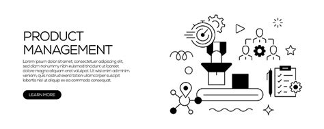 제품 관리 관련 웹 배너 라인 스타일 웹 배너 웹 사이트 헤더 등에 대한 현대 선형 디자인 벡터 일러스트레이션 개발에 대한 스톡