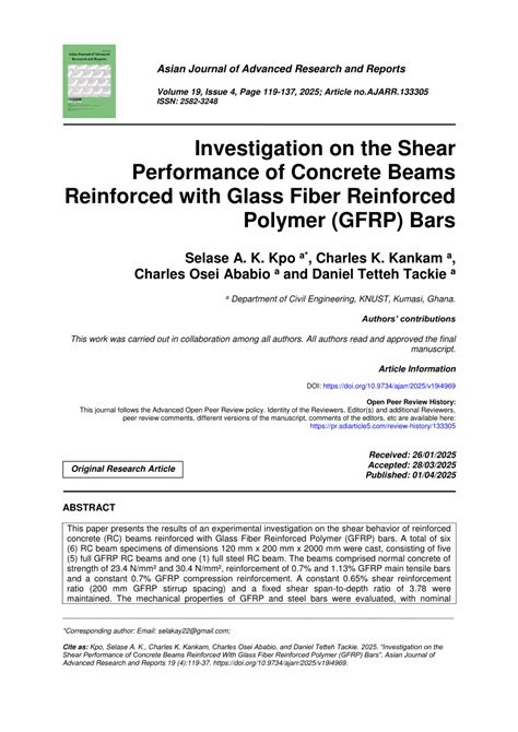 Pdf Investigation On The Shear Performance Of Concrete Beams Reinforced With Glass Fiber