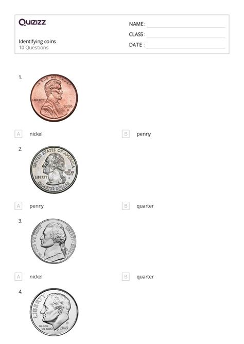 Identify Coins Worksheet First Grade