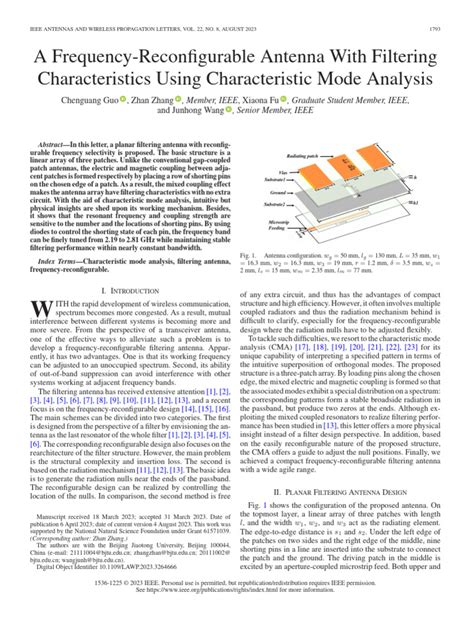 Afrequency Reconfigurableantennawithfilteringcharacteristicsusingcharacteristicmode