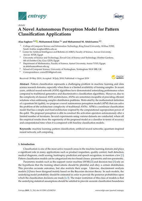 A Novel Autonomous Perceptron Model For Pattern Classification Docslib