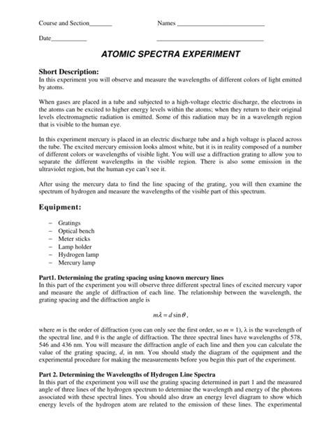 ATOMIC SPECTRA EXPERIMENT