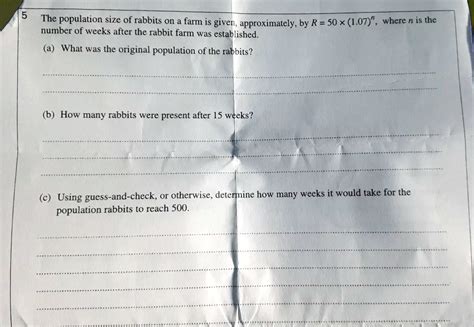 The Population Size Of Rabbits On Farm Is Given Approximately By R X Where N Is