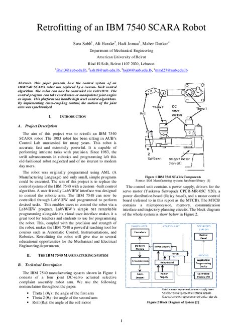 Pdf Retrofitting Of An Ibm 7540 Scara Robot