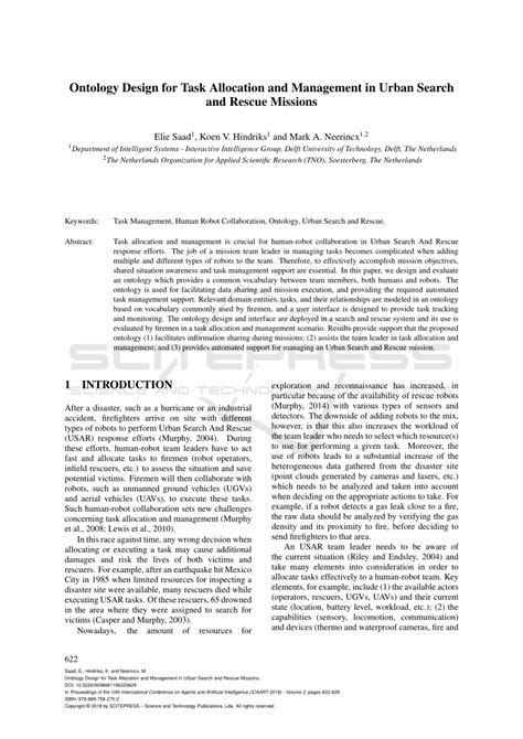 Pdf Ontology Design For Task Allocation And Management In Urban Search And Rescue Missions
