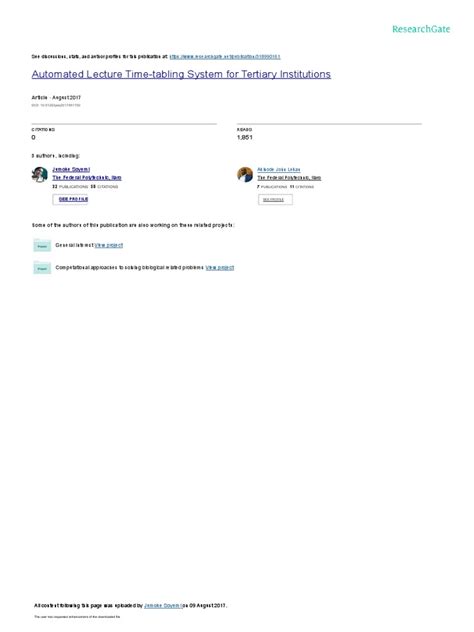Automated Time Tabling System For Tertiary Pdf Algorithms System