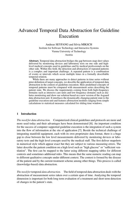 Pdf Advanced Temporal Data Abstraction For Guideline Execution