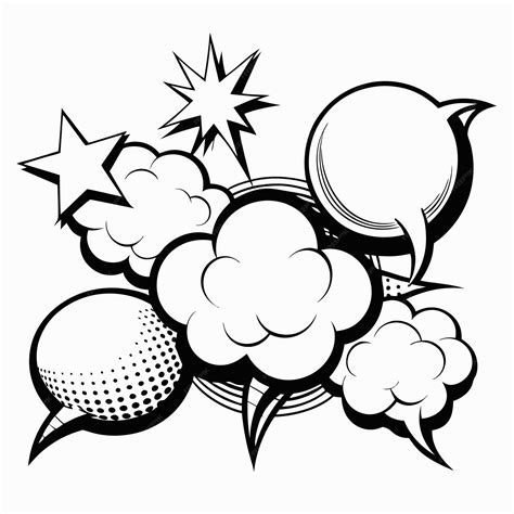 Black And White Comic Book Speech Bubbles With Star And Burst Premium