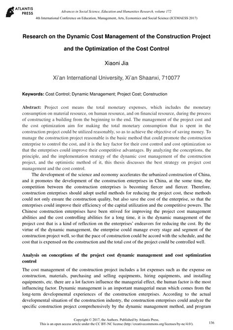 Pdf Research On The Dynamic Cost Management Of The Construction Project And The Optimization