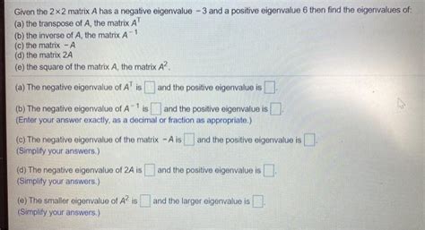 Solved Given The 2x2 Matrix A Has A Negative Eigenvalue 3