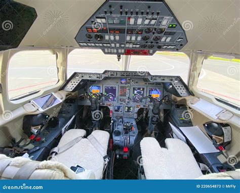 Business Jet Cockpit With Modern Instruments Stock Image