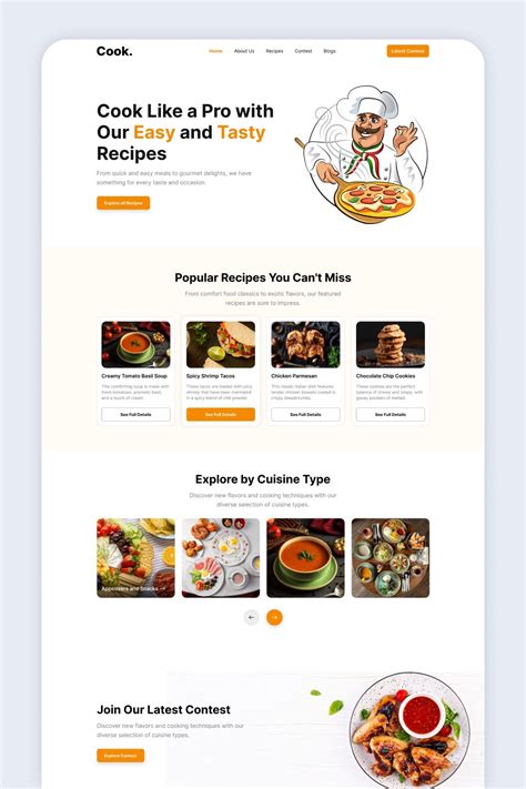 food recipe landing page ui food website ui design website food web design
