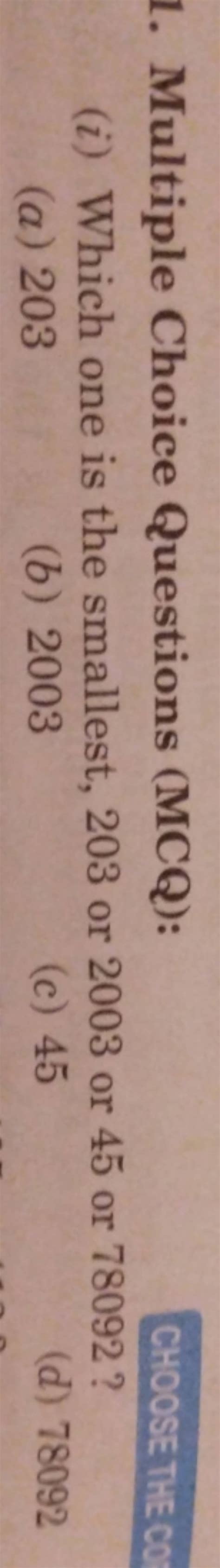 Multiple Choice Questions MCQ I Which One Is The Smallest 203 Or 20