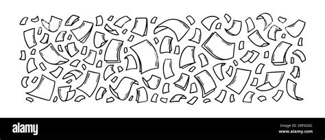 Flying Paper Sheets In Doodle Style Hand Drawn Blank Document Pages