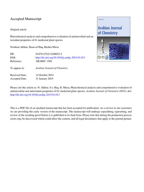 Pdf Phytochemical Analysis And Comprehensive Evaluation Of