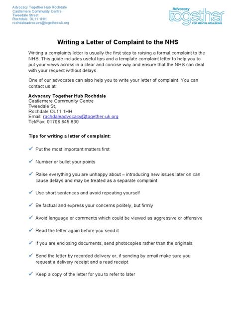 Nhs Complaint Letter Writing Guide Pdf