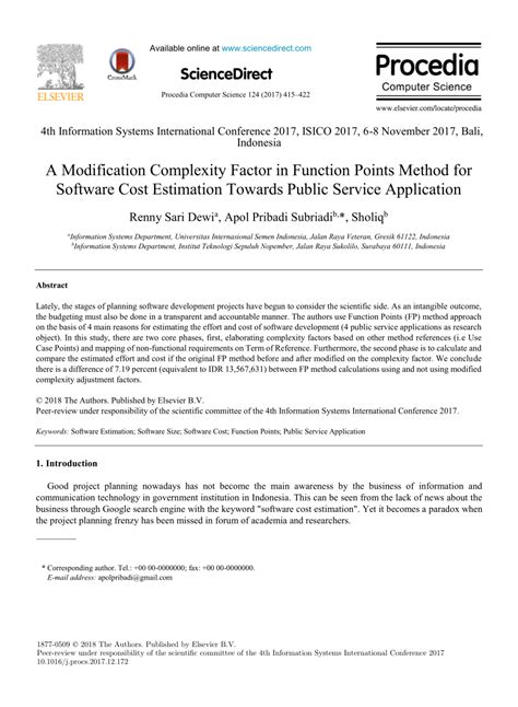 Pdf A Modification Complexity Factor In Function Points Method For Software Cost Estimation