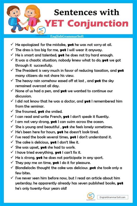 Example Sentences With Yet Conjunction English Vocabulary Words Learning English Phrases