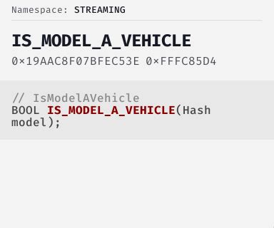 IsModelAVehicle FiveM Natives Cfx Re Docs