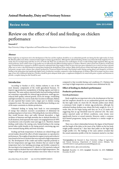 PDF Review On The Effect Of Feed And Feeding On Chicken Performance