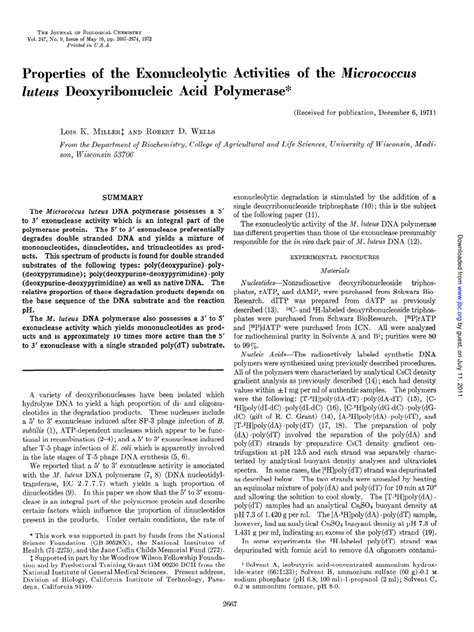 [pdf] Properties Of The Exonucleolytic Activities Of The Micrococcus Luteus Deoxyribonucleic
