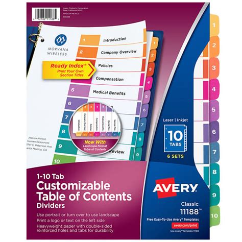 Avery® 11188 Ready Index 10 Tab Multi Color Table Of Contents Divider