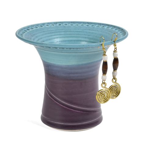 Barb Lund Pottery Earring Holder Turquoise Amethyst Pottery Ceramic
