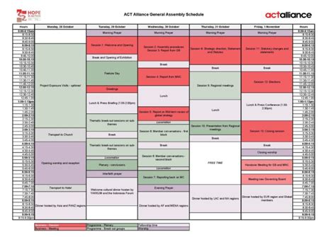 General Assembly Schedule Overview Act Alliance