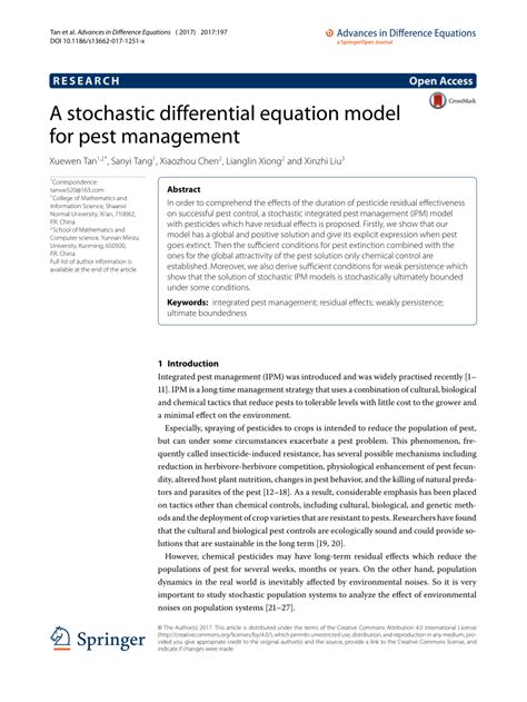 Pdf A Stochastic Differential Equation Model For Pest Management