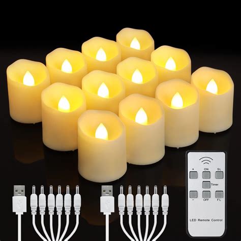 Rechargeable Flameless Tea Lights Candles With Timer And Remote 12pcs