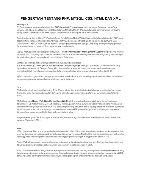 Pengertian Tentang Php Mysql Css Html Dan Xml Docx