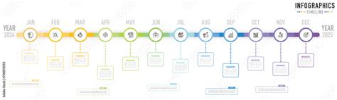 Timeline Mind Map Infographic Template Or Element With 12 Months Step
