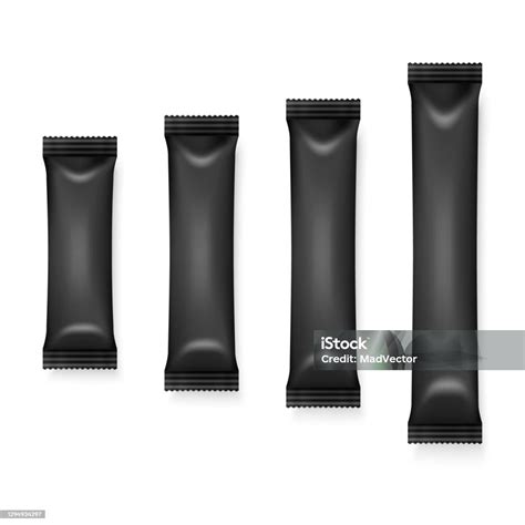 벡터 3d 사실적인 검정 빈 포장 아이콘 은 흰색 배경에 격리 된 클로즈업을 설정합니다 커피 차 소금 설탕 향신료 포장지 봉지