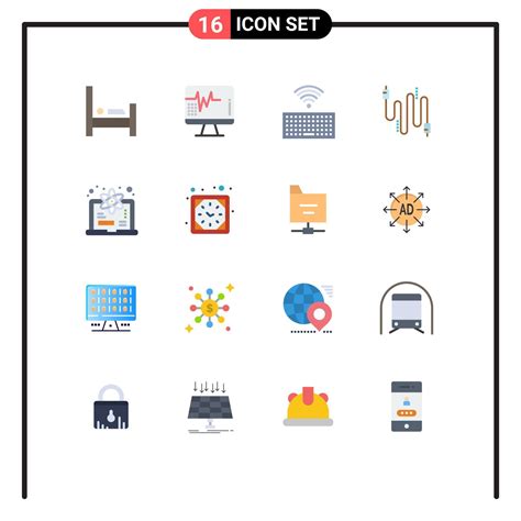 Mobile Interface Flat Color Set Of 16 Pictograms Of Learn Computer Hardware Communication Cable