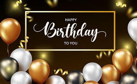 생일 풍선 벡터 템플릿 디자인 생일 인사말 카드 디자인에 풍선과 색종이 장식 요소와 우아한 골드 프레임에 텍스트를 당신에게 생일 축하합니다 금색에 대한 스톡 벡터 아트 및
