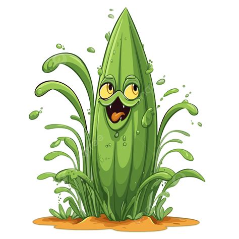Cattail Clipart Vektor Monster Tanaman Karakter Kartun Yang Tidak Biasa Ilustrasi Vektor Lbaz