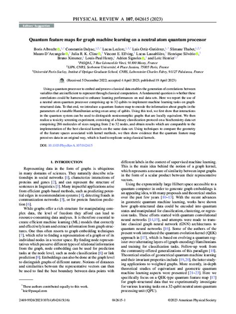 pdf quantum feature maps for graph machine learning on a neutral atom quantum processor