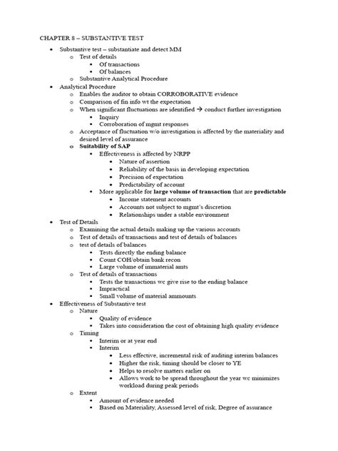 Chapter 8 Substantive Tests Pdf Audit Financial Services