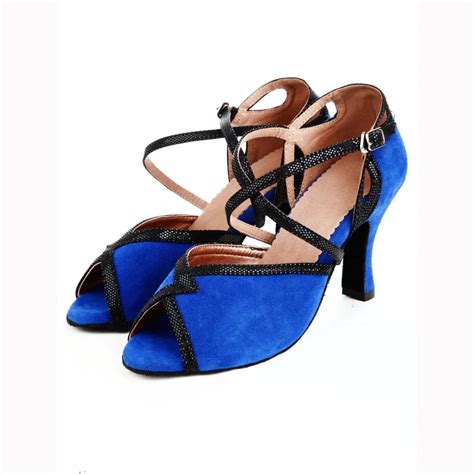 Женские бальные туфли для латинских танцев синие женские вечерние туфли из флока с мягкой