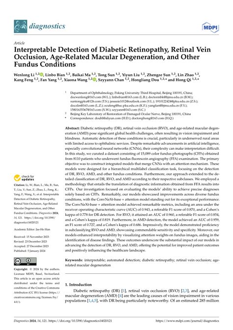 Pdf Interpretable Detection Of Diabetic Retinopathy Retinal Vein Occlusion Age Related