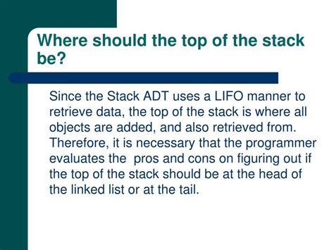 Ppt Stack Implementation With Linked Lists Top At Head Vs Top At Tail Powerpoint