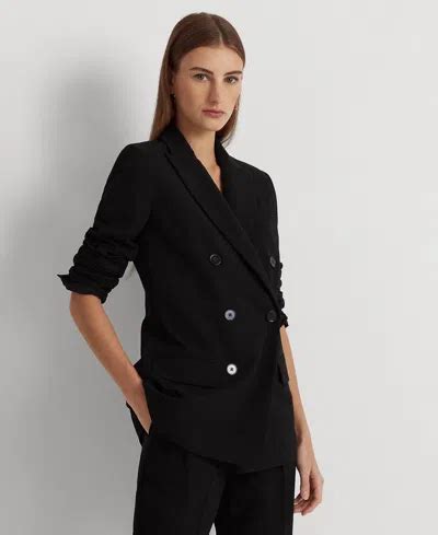 Ralph Lauren Double Breasted Wool Crepe Blazer In Polo Black Modesens