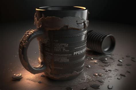 Premium Ai Image A Mug With A Broken Handle And A Splatter On It