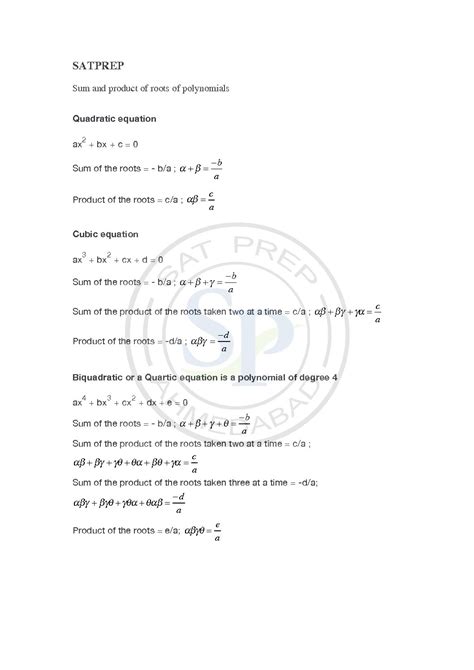 equate polynomial with zero and find sum and product of roots