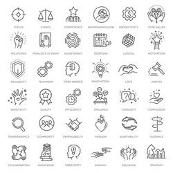 Core Values Line Icons Outline Symbols Royalty Free Vector
