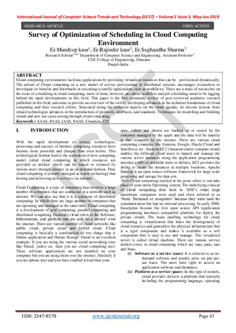 Pdf Survey Of Optimization Of Scheduling In Cloud Computing Environment