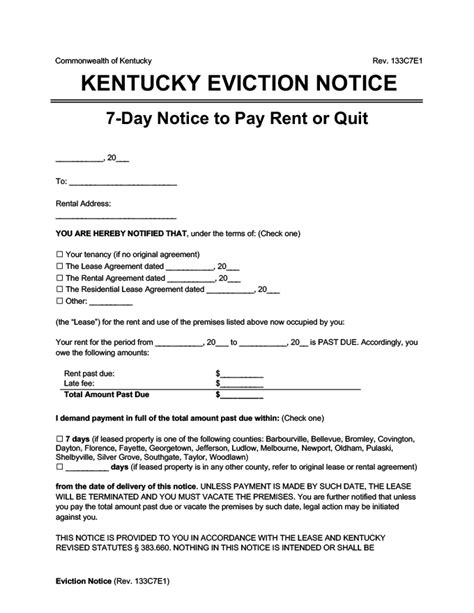 Free Kentucky Eviction Notice Templates 7 14 And 30 Day Notices