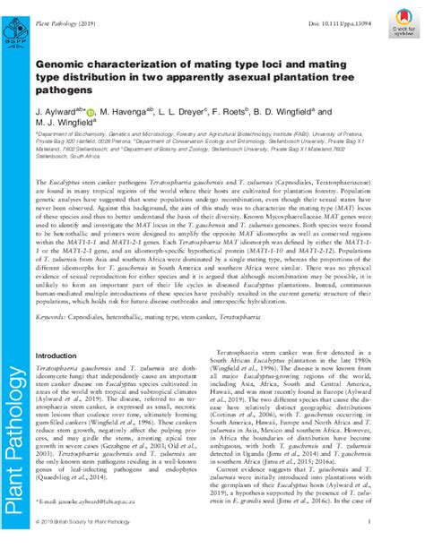 Pdf Genomic Characterization Of Mating Type Loci And Mating Type