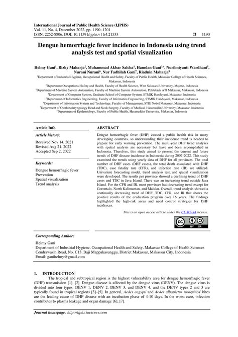 Pdf Dengue Hemorrhagic Fever Incidence In Indonesia Using Trend Analysis Test And Spatial
