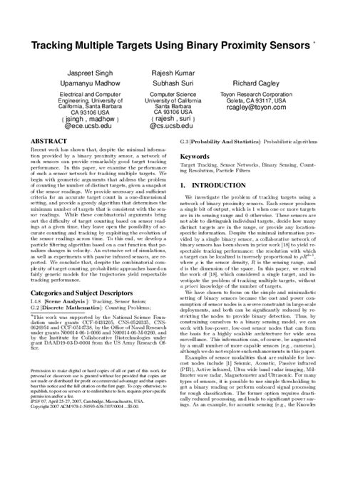 Pdf Tracking Multiple Targets Using Binary Proximity Sensors Rajesh